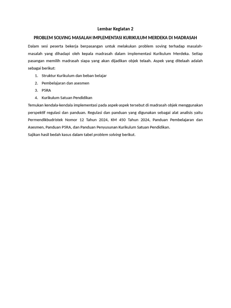 Kelompok 7 Lembar Kegiatan Problem Solving Implementasi Kurikulum Merdeka | PDF