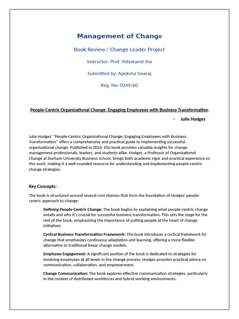 Book Report - Management of Change | PDF | Change Management | Business