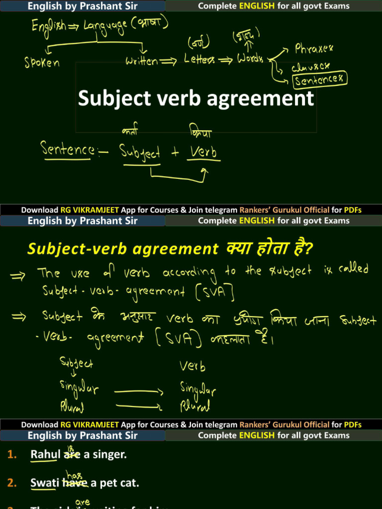 Subject Verb Agreement 01 (Class Notes) | PDF