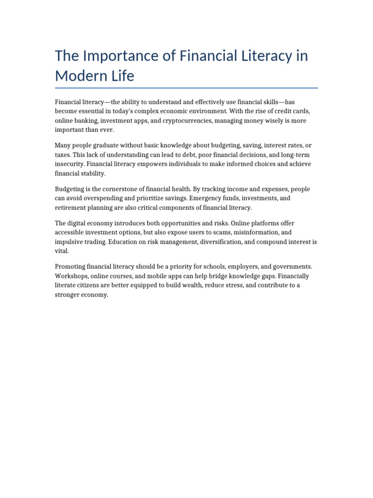 The Importance of Financial Literacy in Modern Life | PDF