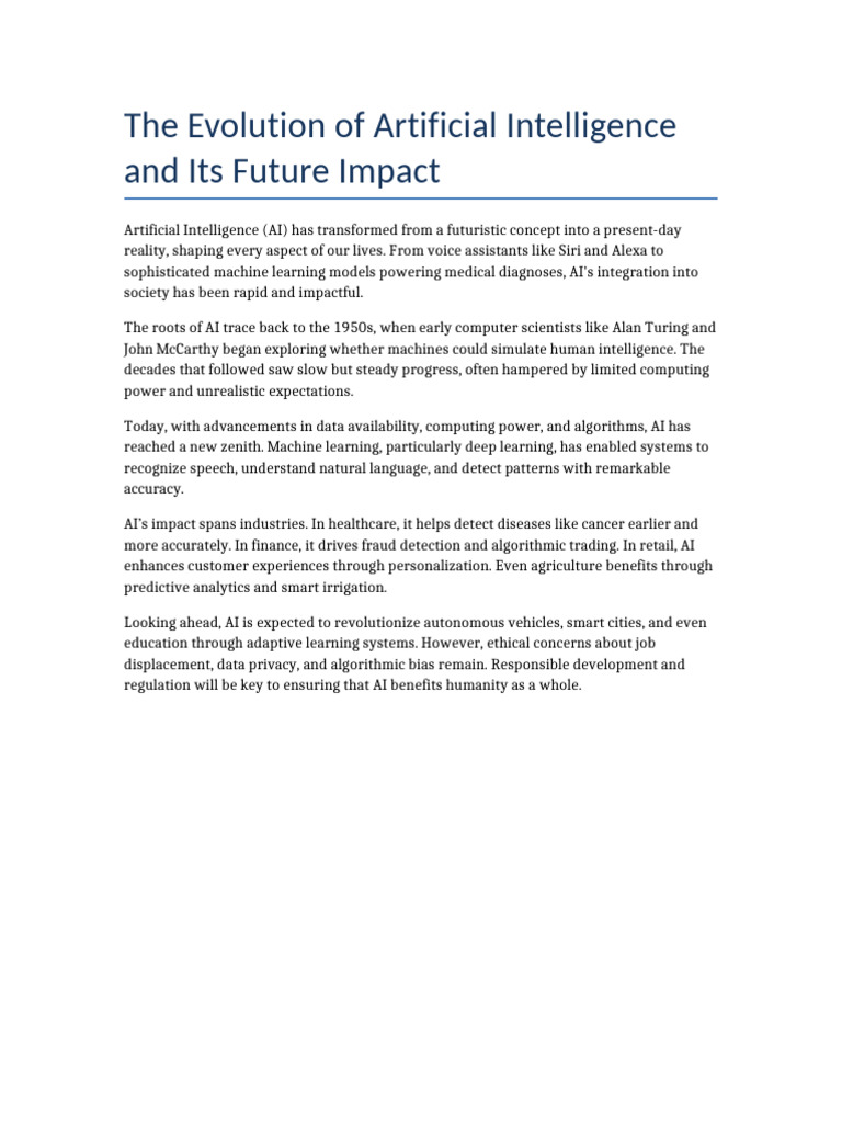The Evolution of Artificial Intelligence and Its Future Impact | PDF