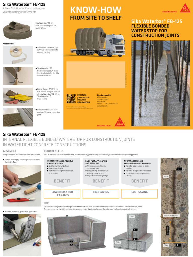 Sika Waterbar® FB-125 Overview | PDF | Concrete | Industrial Processes