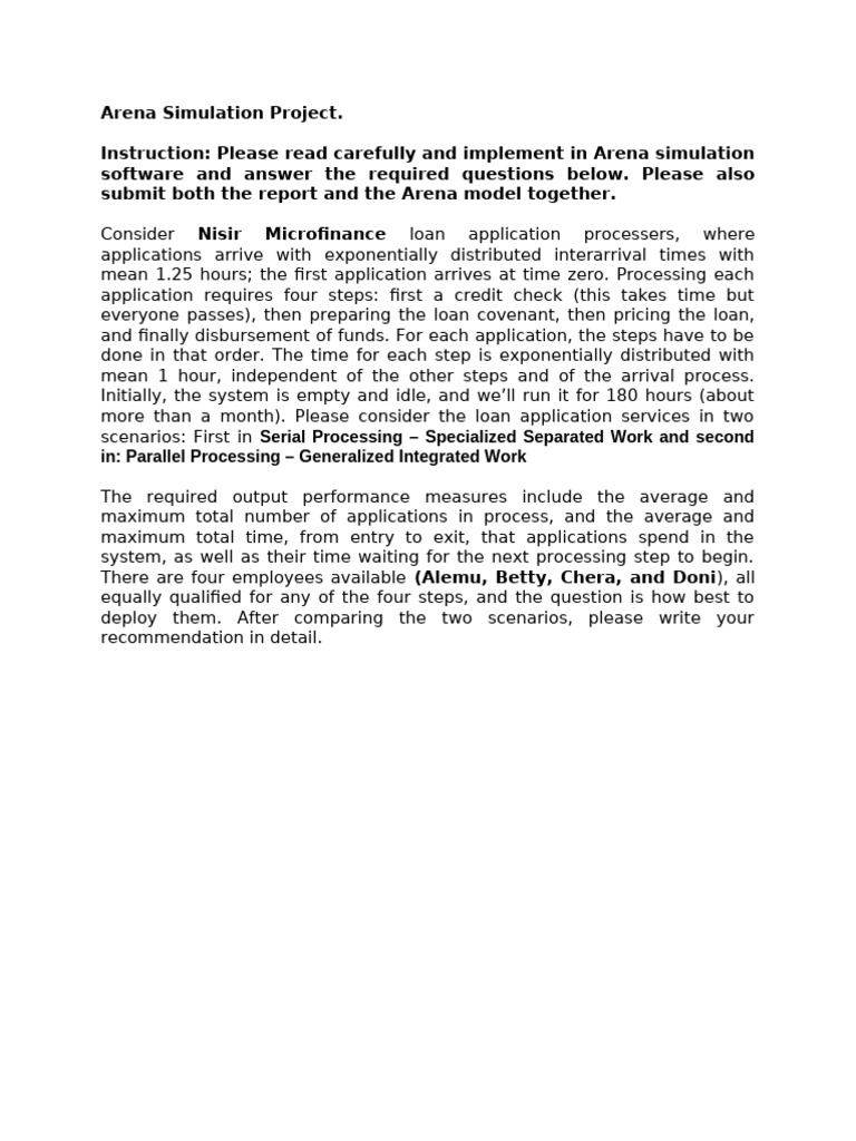 Arena Simulation Project Project | PDF