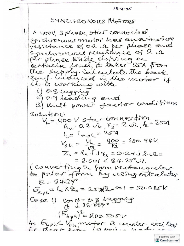 Synchronous Motor Qns. | PDF