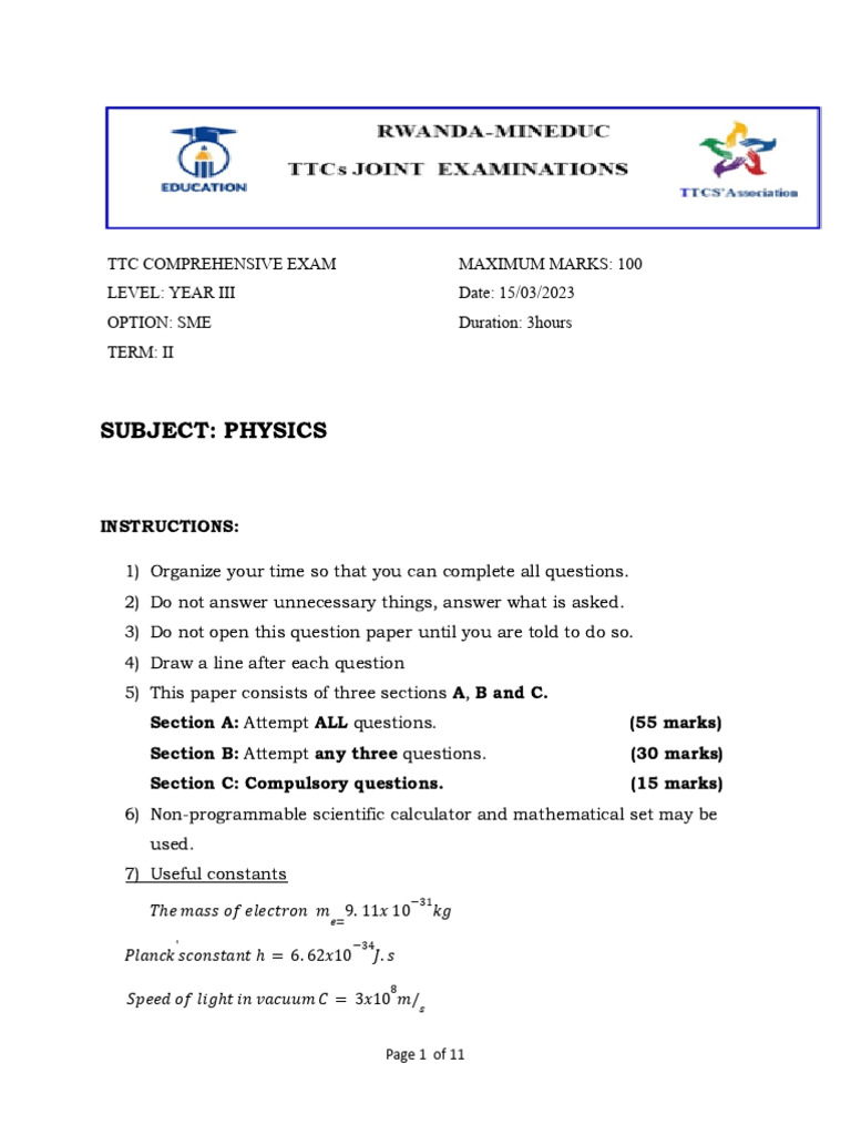 Physics Y3 Sme Final Exam t2 | PDF | Sound | Physics