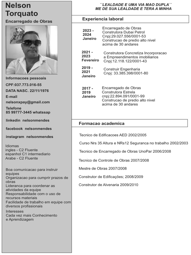 Curriculum Vitae Nelson Torquato | PDF