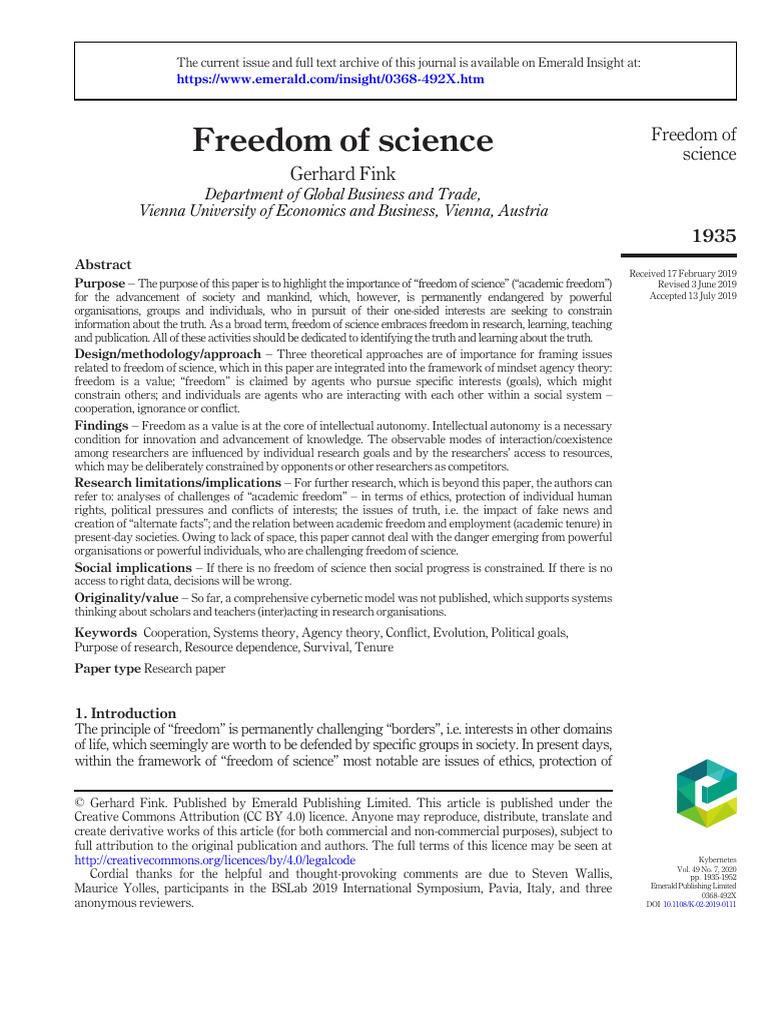 Kybernetes - Freedom of science | PDF | System | Science