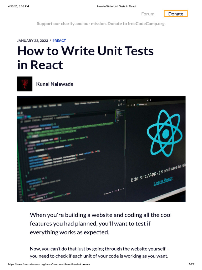 Write Unit Test in React | PDF Write Unit Test in React | PDF
