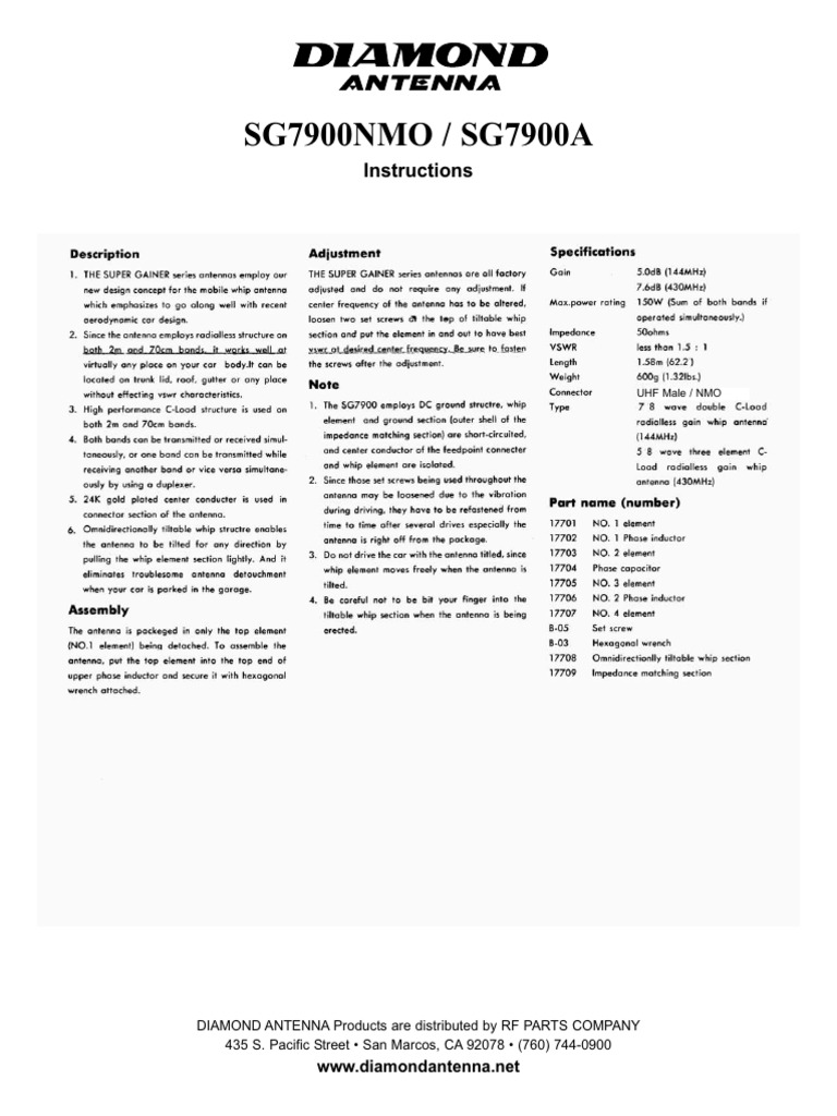 SG7900A & NMO Instructions | PDF