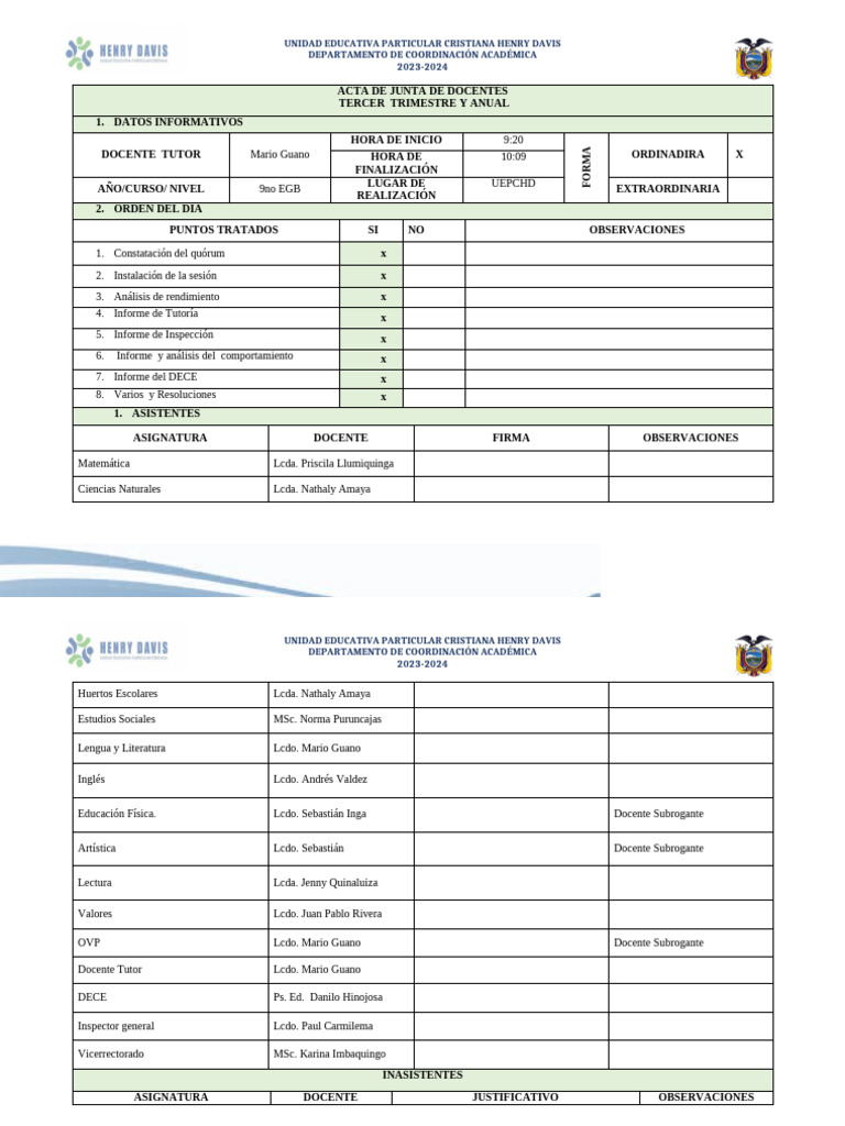 ACTA DE JUNTA_9NO | PDF | Aprendizaje
