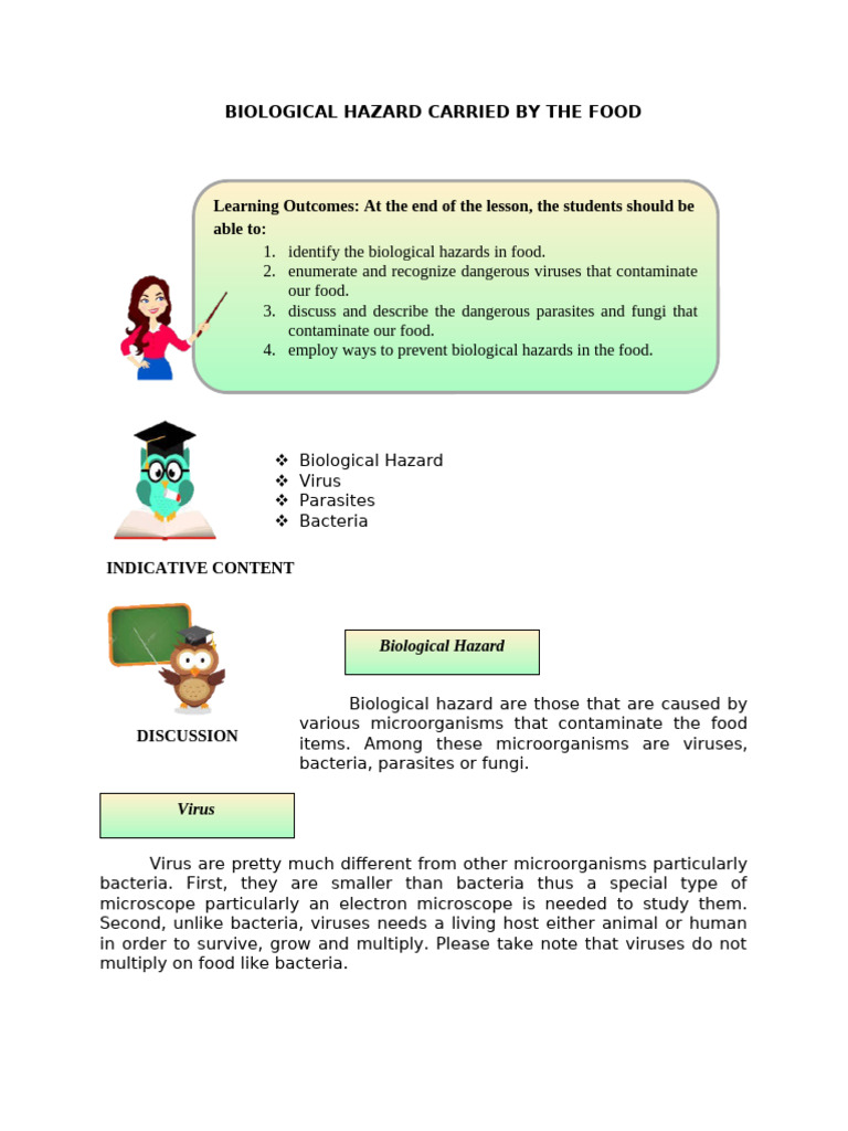 Biological Hazard Carried by The Food | PDF | Diarrhea | Meat