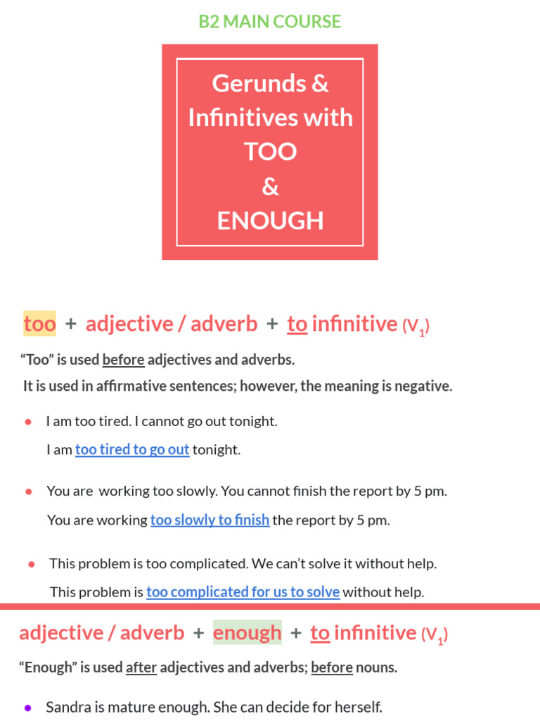 Gerunds - Infinitives With Too - Enough | PDF