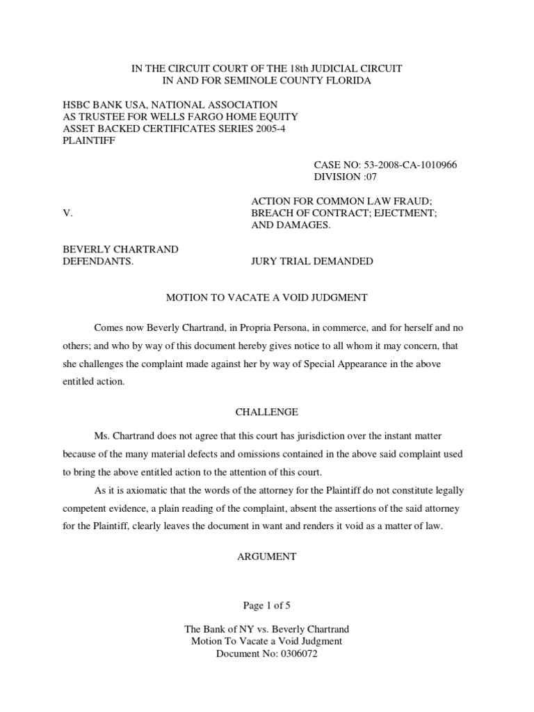 Motion to Vacate Void Judgment | PDF | Legal Communication | Legal Procedure