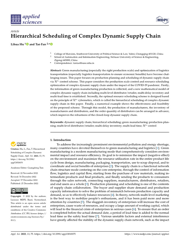 Hierarchical Scheduling of Complex Dynamic Supply | PDF | Supply Chain ...