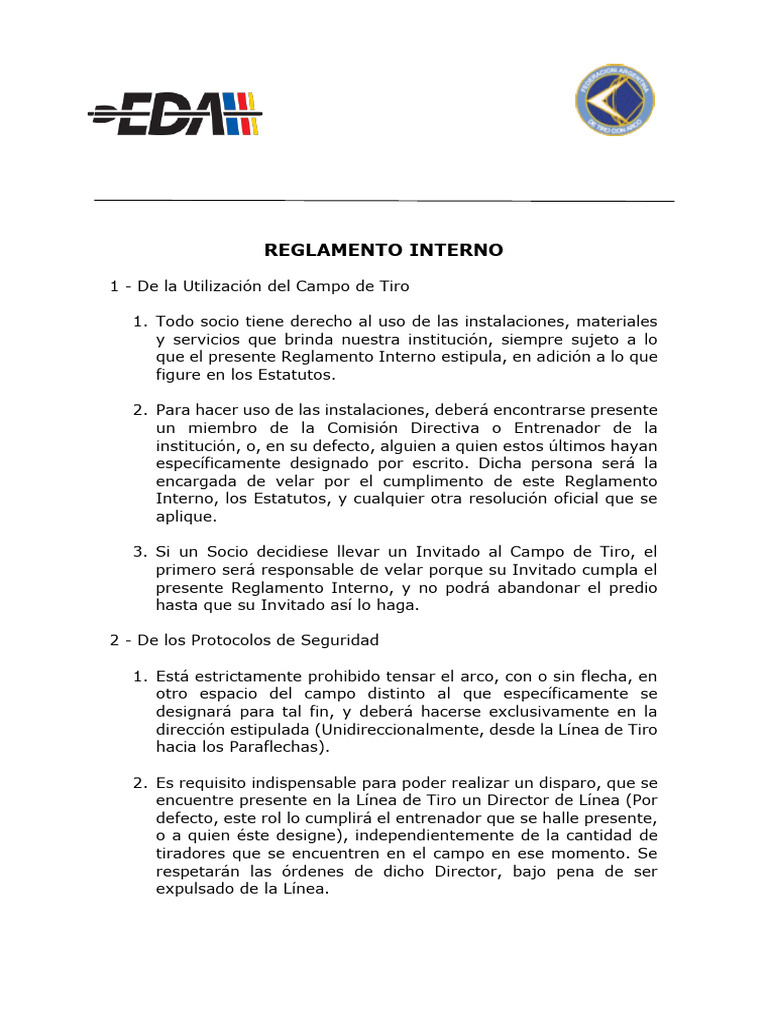 EDA - Reglamento Interno 2025 | PDF | Tiro al arco