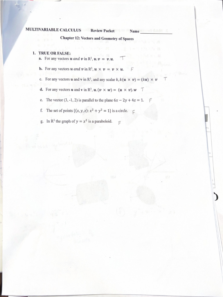 Multivariable Calculus Review Packet | PDF