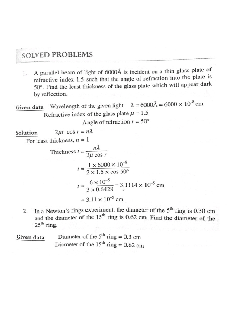 Wave Optics Solved Problems | PDF