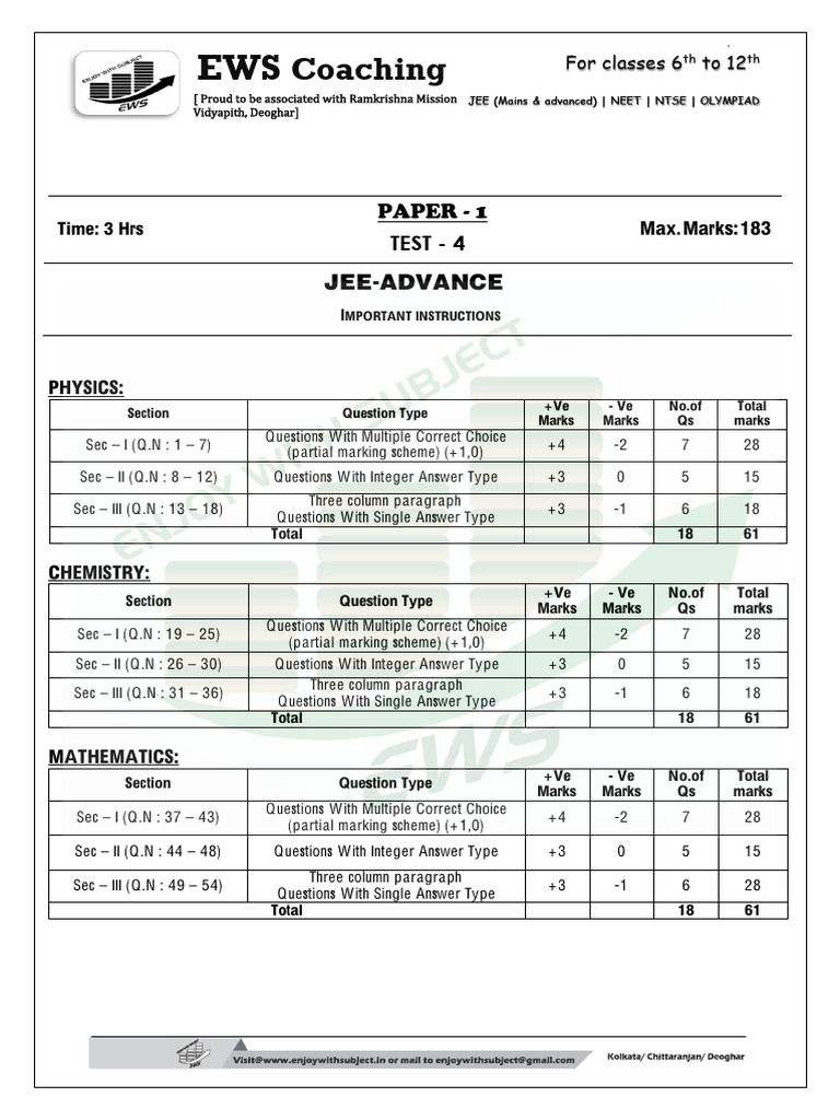 JEE-Advance Exam Timer and Format | PDF | Atomic Orbital ...
