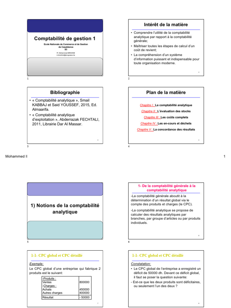 01 CH 1 Notions Et Coût de Revient | PDF | Comptabilité | Stock