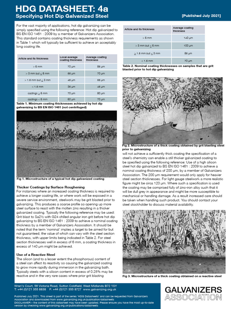 HDG Datasheet 4a - Specifying Hot Dip Galvanized Steel | PDF ...