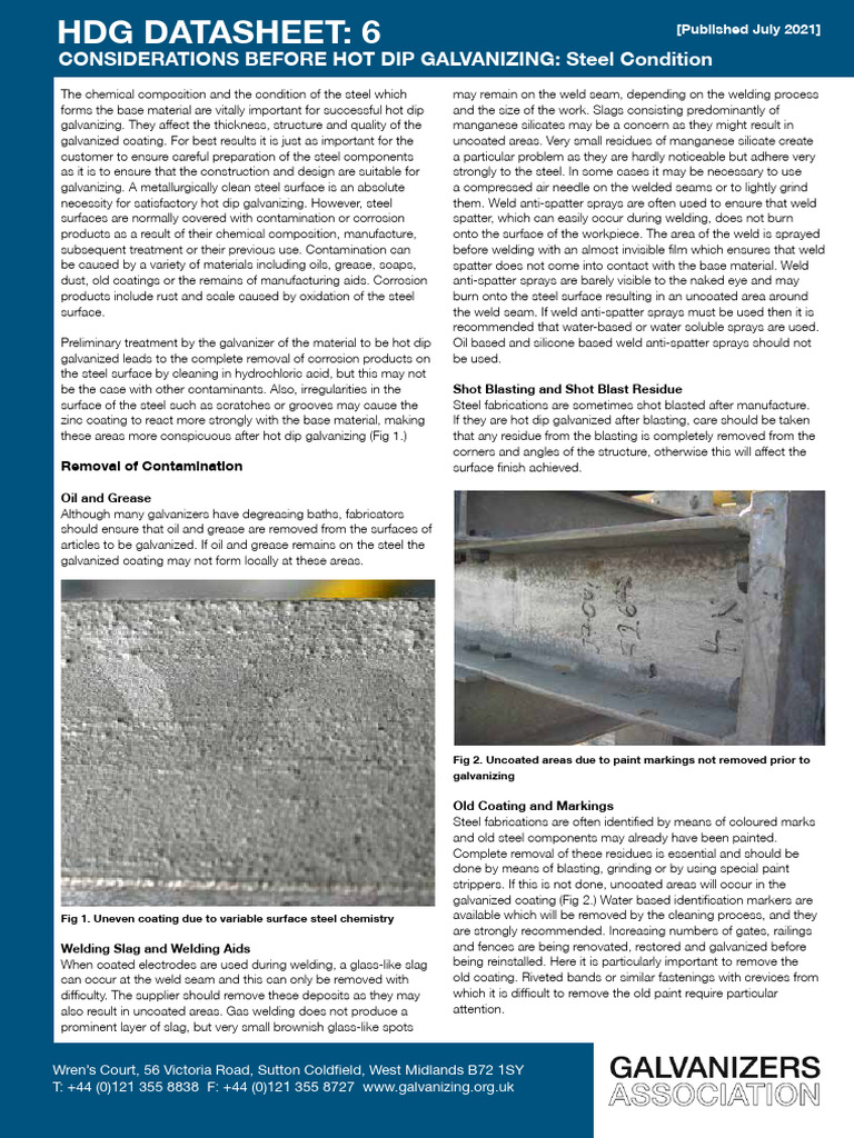 HDG Datasheet 6 - Considerations Before Hot Dip Galvanizing - Steel Condition | PDF ...