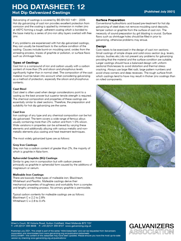 HDG Datasheet 12 - Hot Dip Galvanized Castings | PDF | Cast Iron | Iron