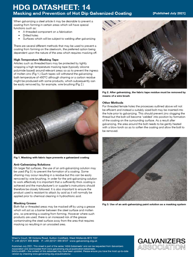 HDG Datasheet 14 - Masking and Prevention of Hot Dip Galvanized Coating | PDF | Screw ...