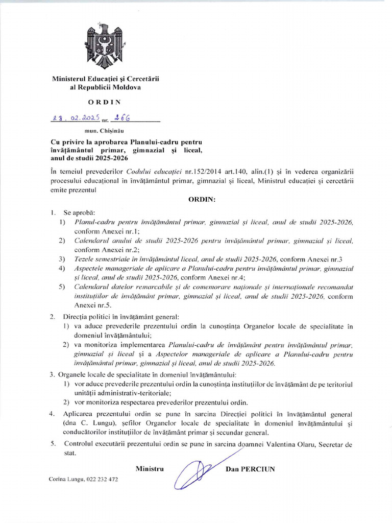 01 04 Ordin Plan-Cadru | PDF