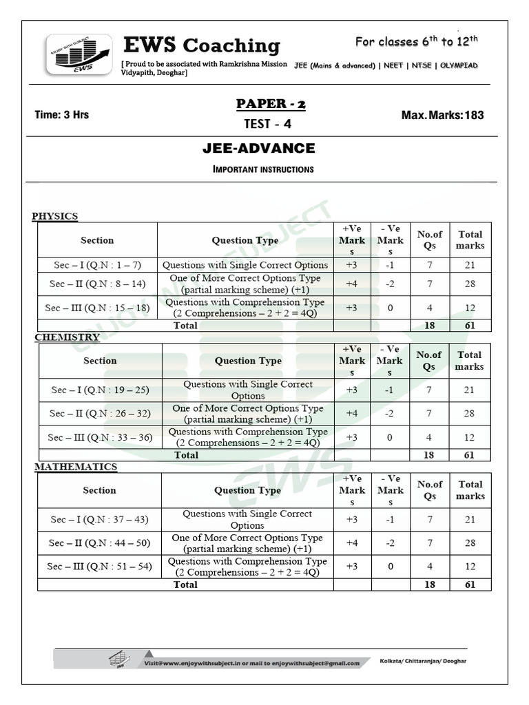12th JEE ADV TEST - 4 (P-2) QUE 2024 - 25 | PDF | Electron | Optics