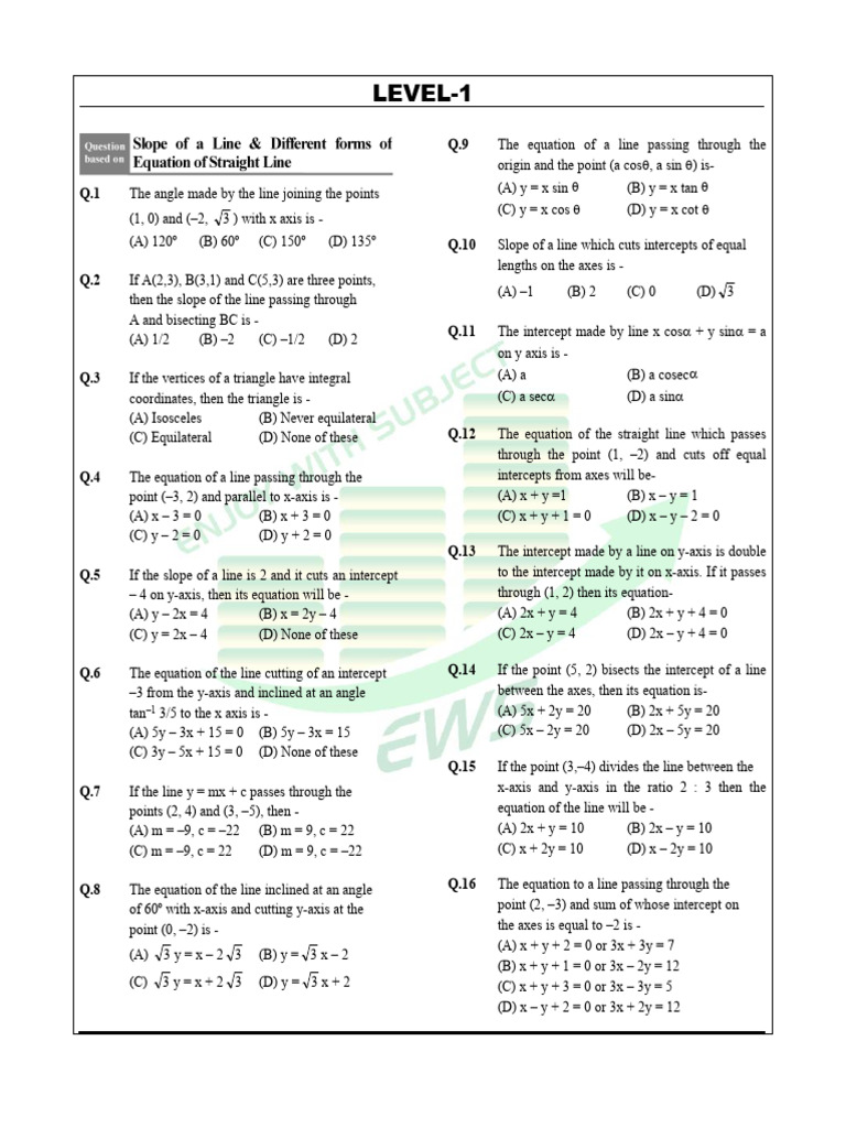 Straight Line Homework | PDF | Cartesian Coordinate System | Perpendicular