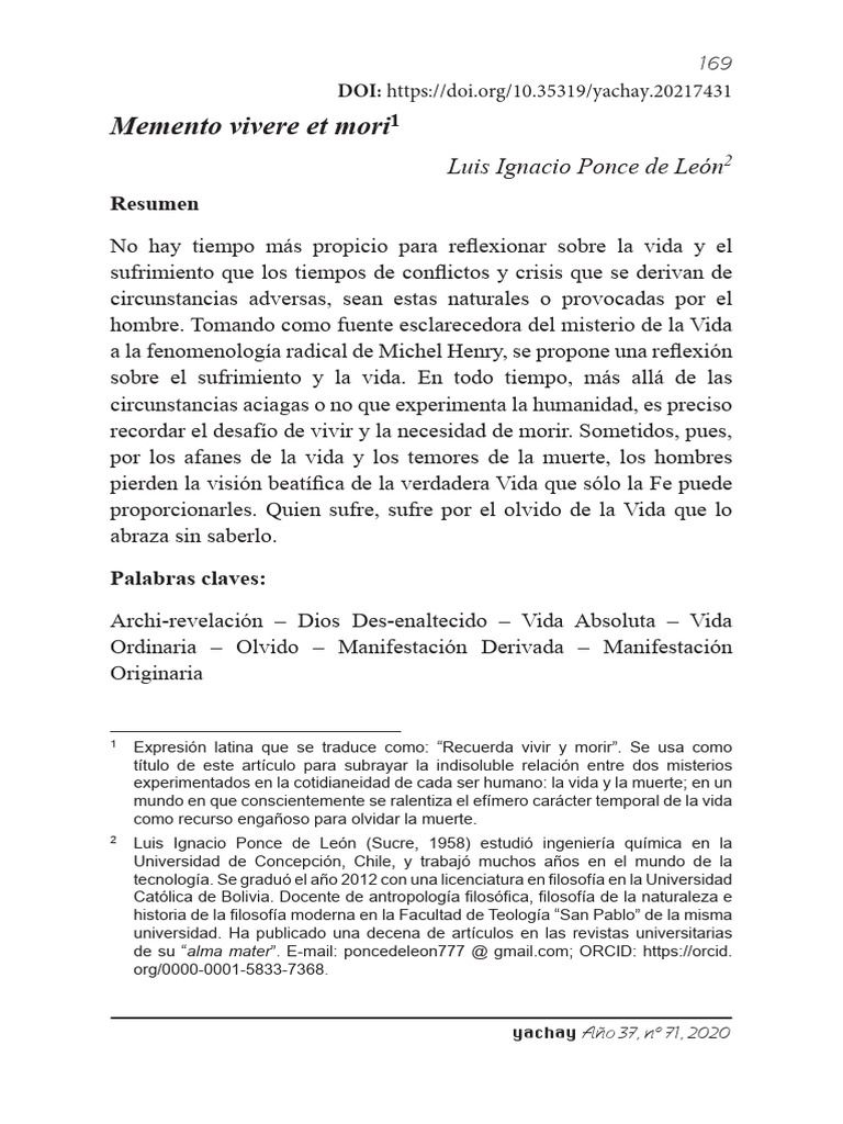 Memento Vivere Et Mori | PDF | Mal | Realidad