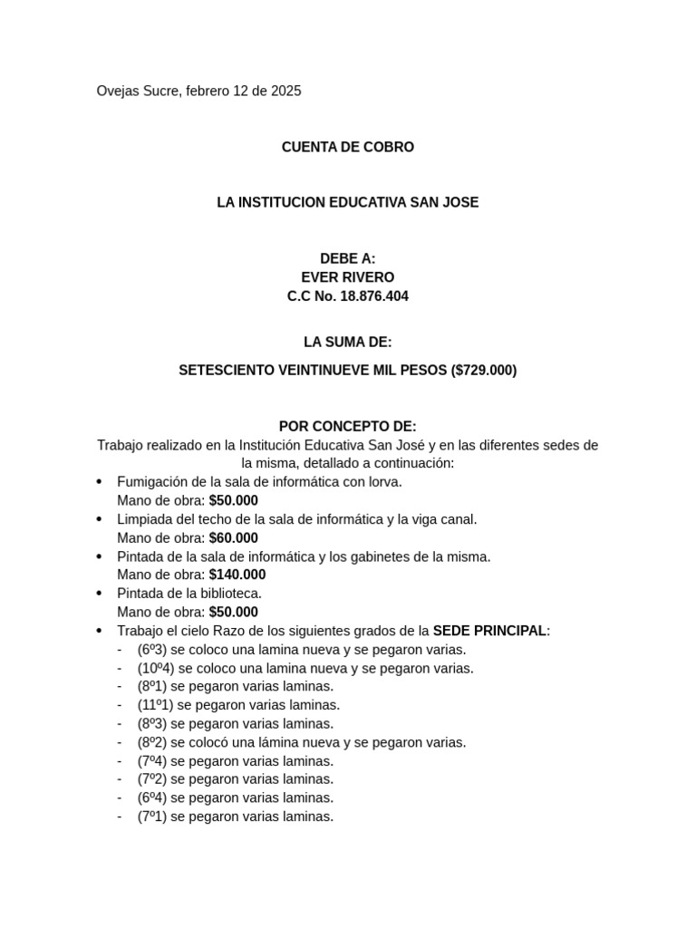 Trabajo Realizado Institucion San Jose Pacho Mendoza | PDF