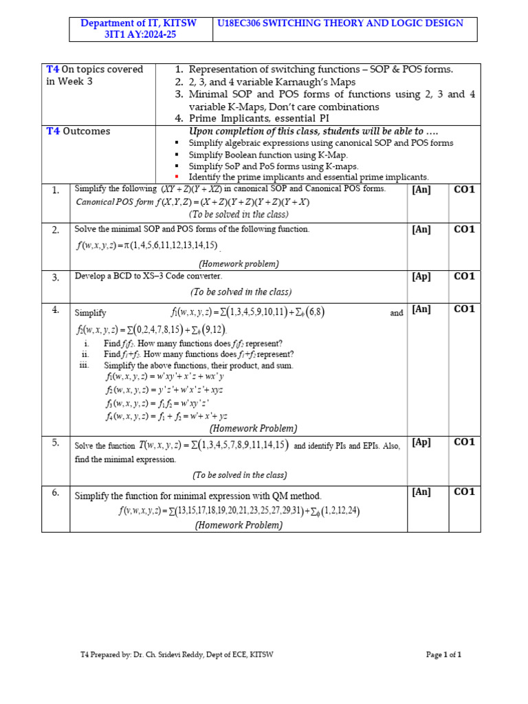 STLD T4 | PDF | Boolean Algebra | Teaching Mathematics