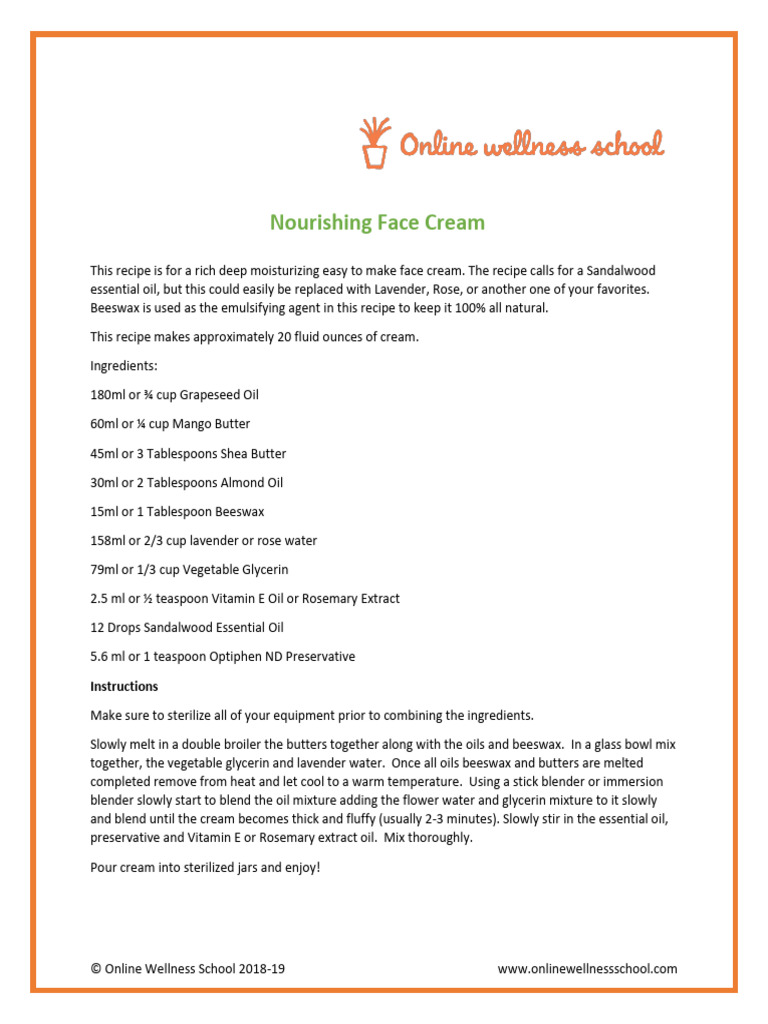 Easy+Face+Cream+Recipe Online Wellness+school | PDF