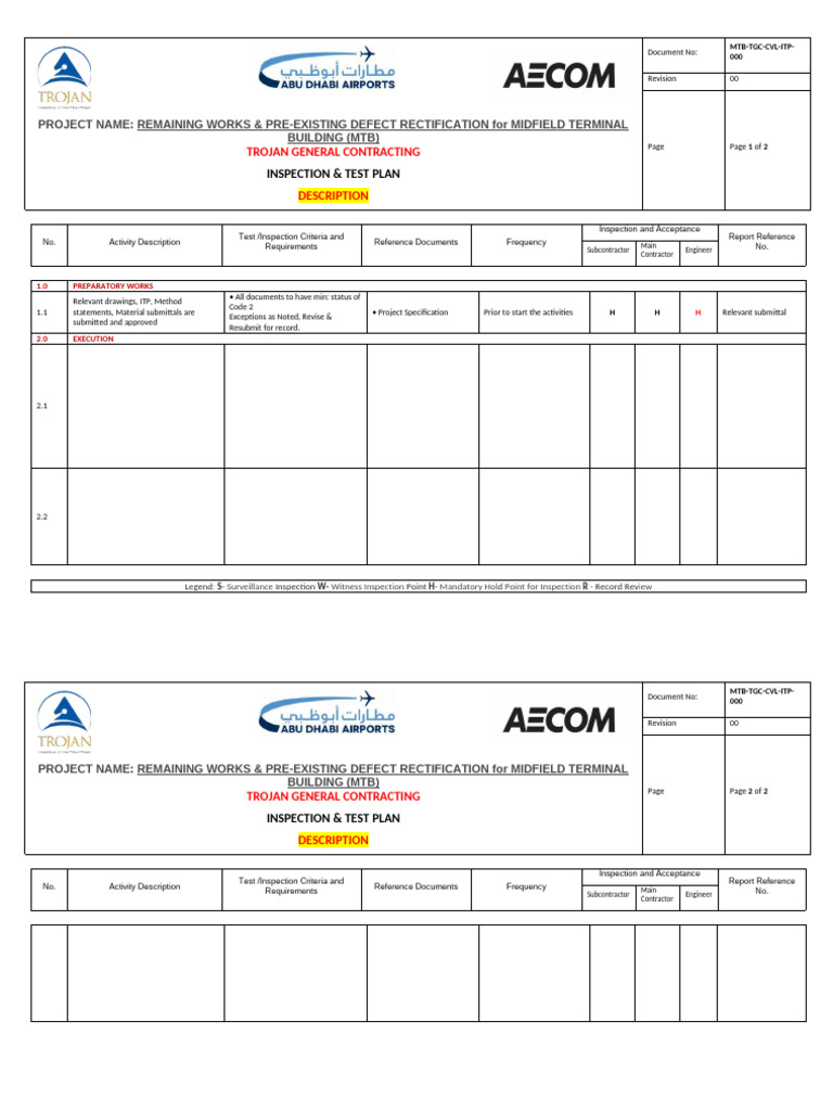 ITP Template | PDF | General Contractor
