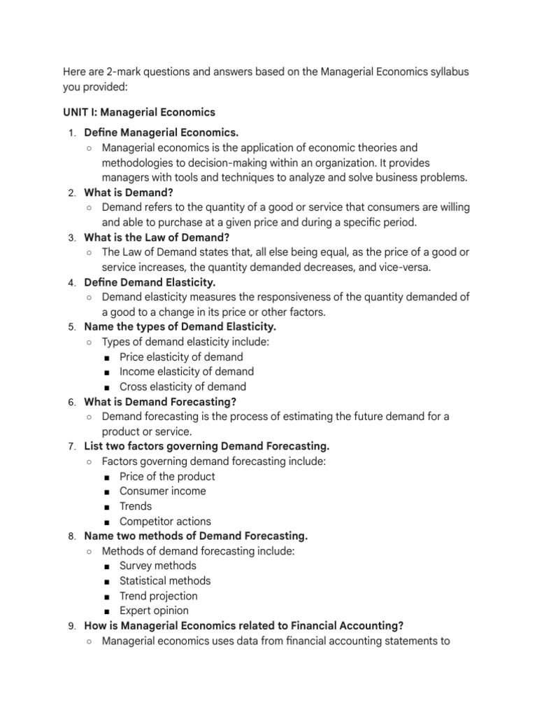 Managerial Economics 2-Mark Questions and Answers | PDF | Net Present Value | Capital Budgeting
