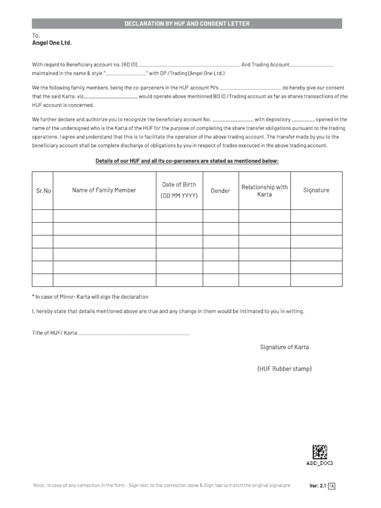 HUF Declaration | PDF