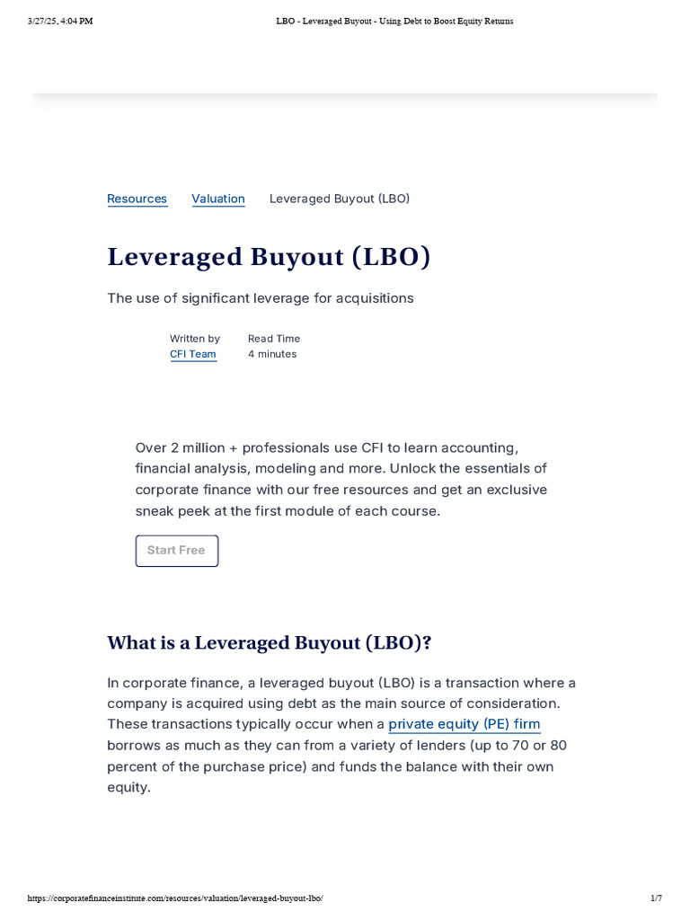 LBO - Leveraged Buyout - Using Debt To Boost Equity Returns | PDF ...