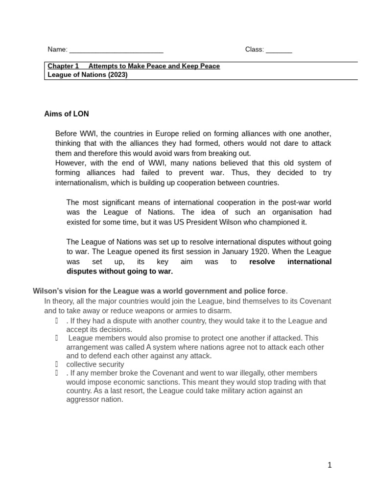 League of Nations: Peace Efforts & Challenges | PDF | League Of Nations ...