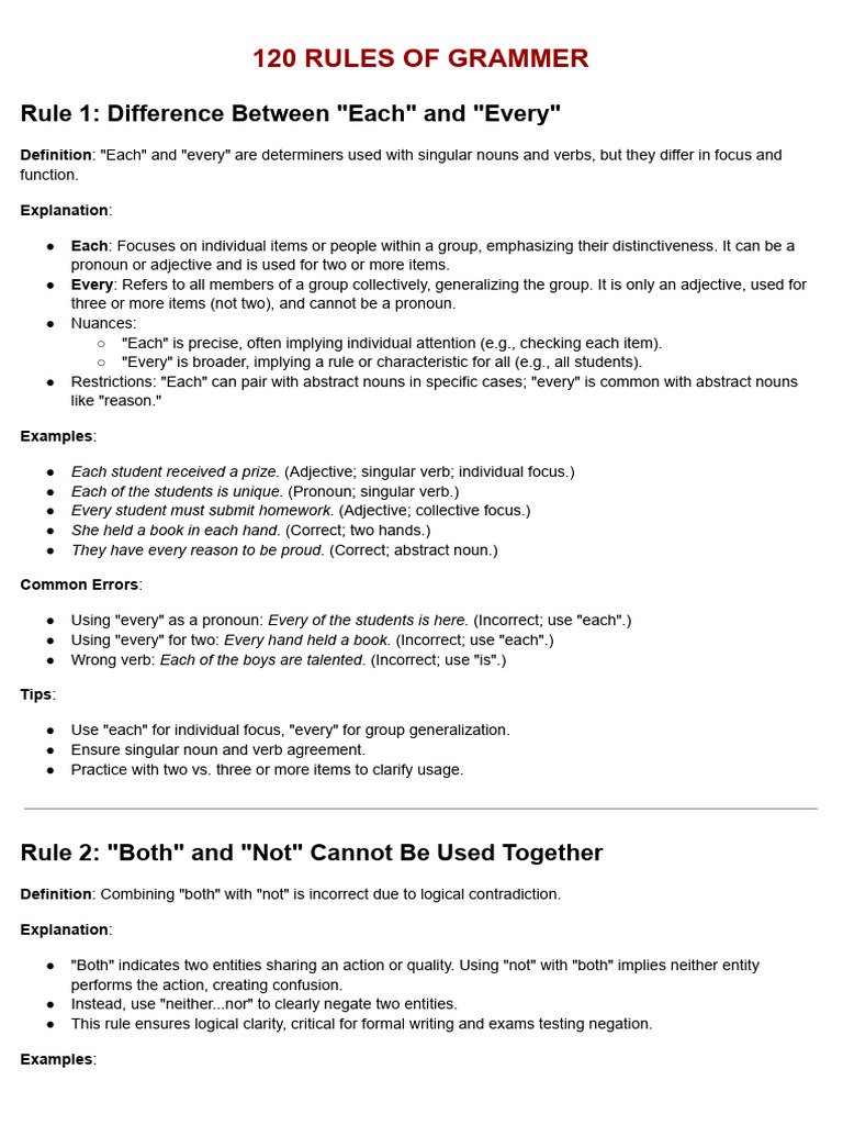 120 Essential Grammar Rules Explained | PDF | Grammatical Number ...