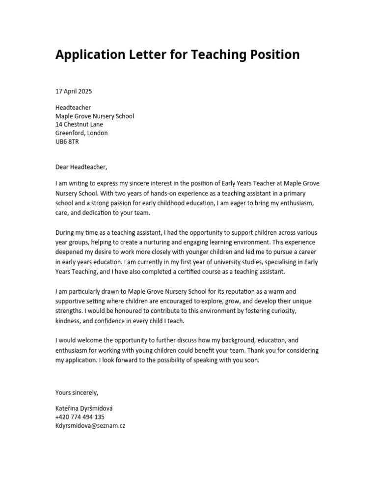 Formal Letter - Preschool Teacher 2 | PDF