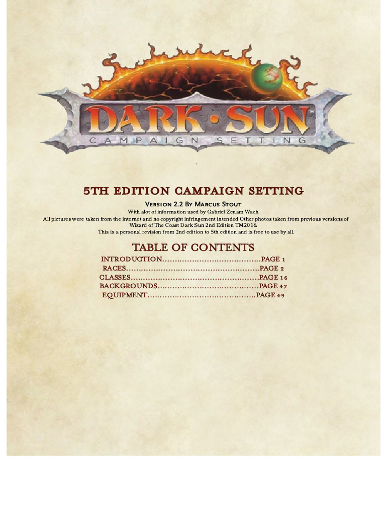 DARK SUN 5E - The Homebrewery | PDF | Dwarf (Dungeons & Dragons) | Elf ...