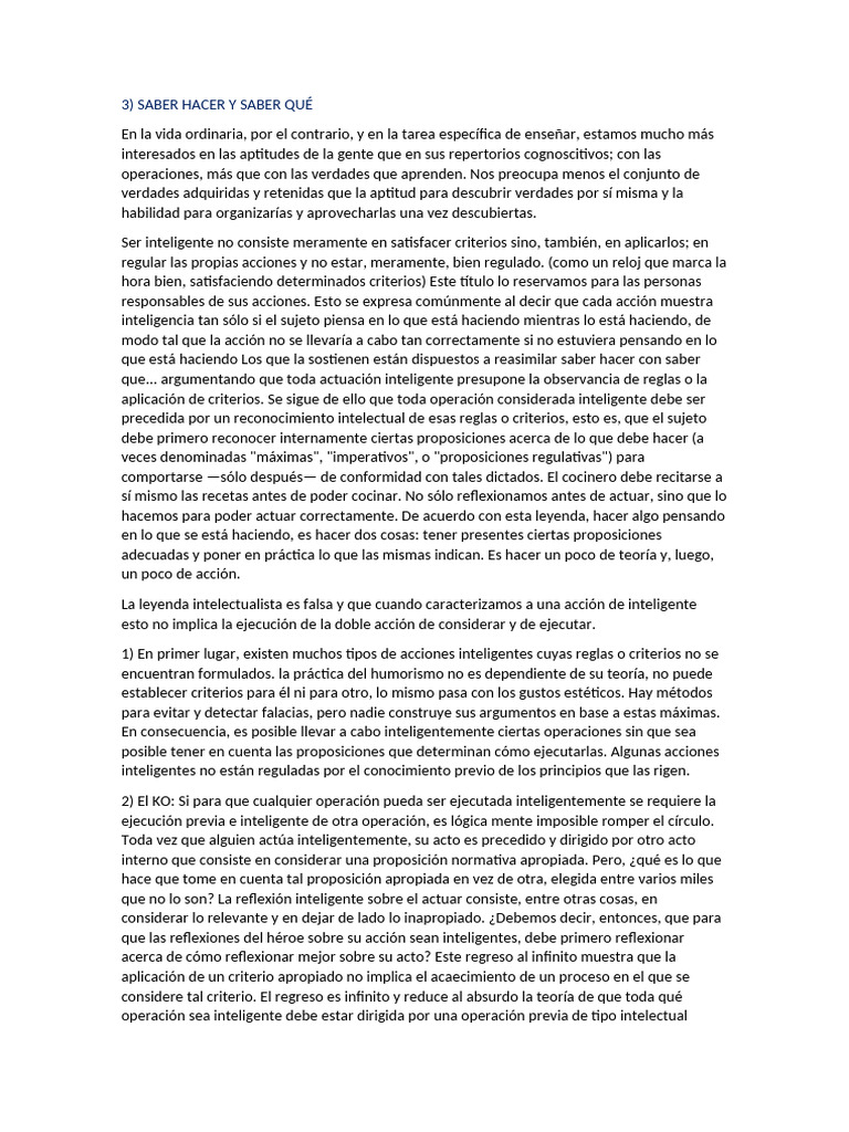 Saber Hacer vs. Saber Qué en Inteligencia | PDF | Pensamiento | Mente