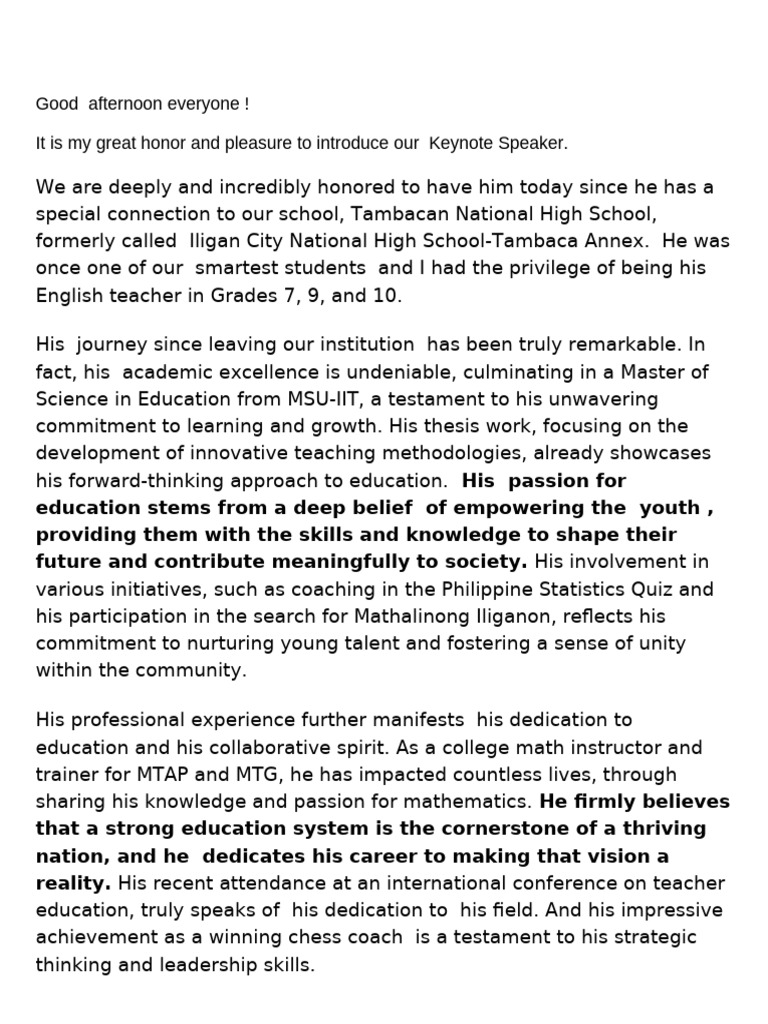 Introduction Speech For Dharyl Madrazo | PDF