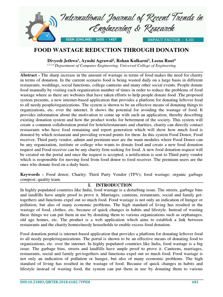 Food Wastage Reduction Through Donation | PDF | Hunger | Information ...