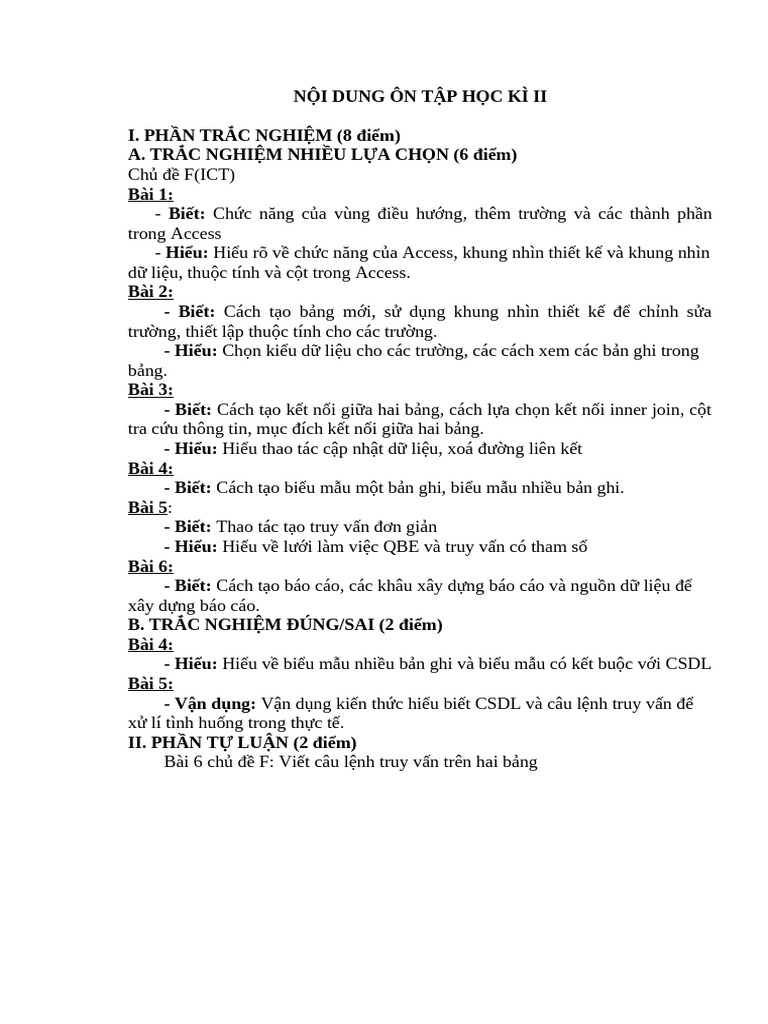 Nội Dung Ôn Tập Học Kì II k11 | PDF