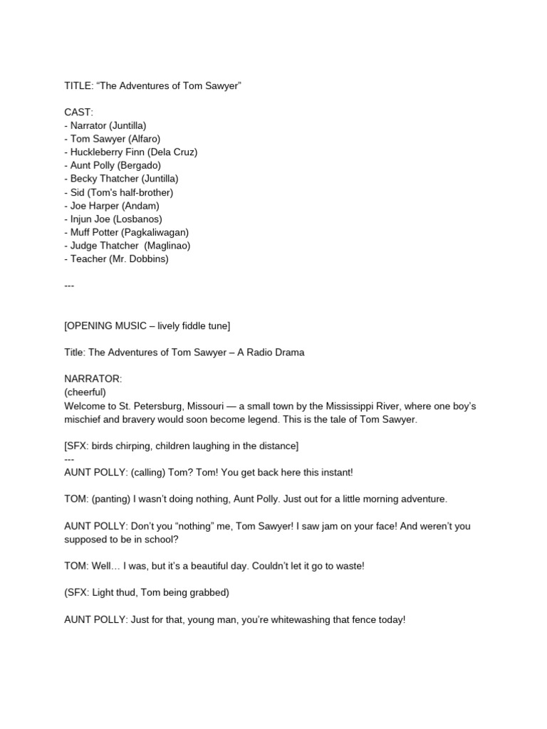 Radio Drama Script Final | PDF | The Adventures Of Tom Sawyer ...