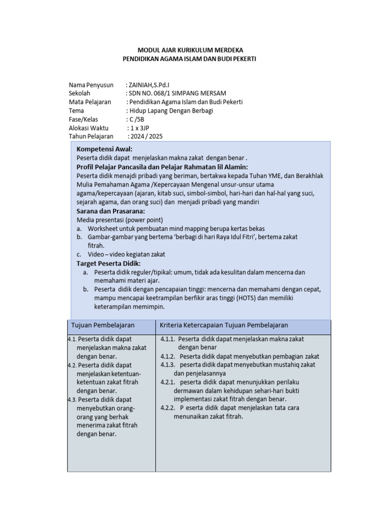 Modul Ajar Kurmer Zainiah 1 | PDF