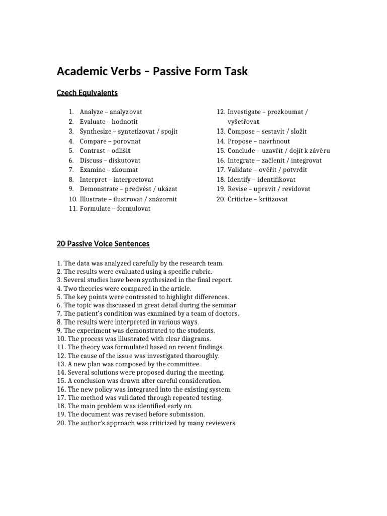 Academic Verbs Task | PDF