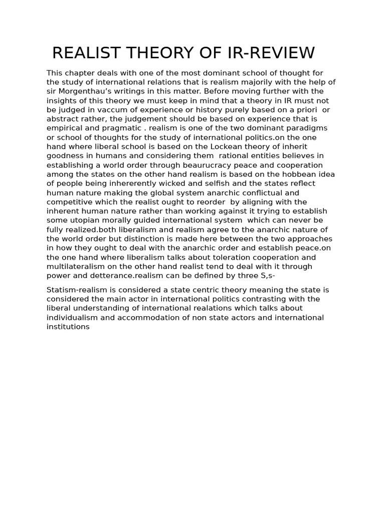 Realist Theory in International Politics | PDF